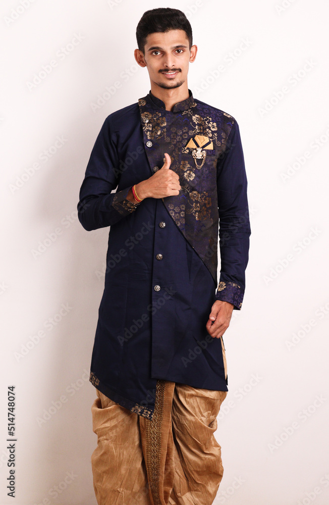 Indian collage boy wears ethnic or traditional outfit kurta / cloths ...