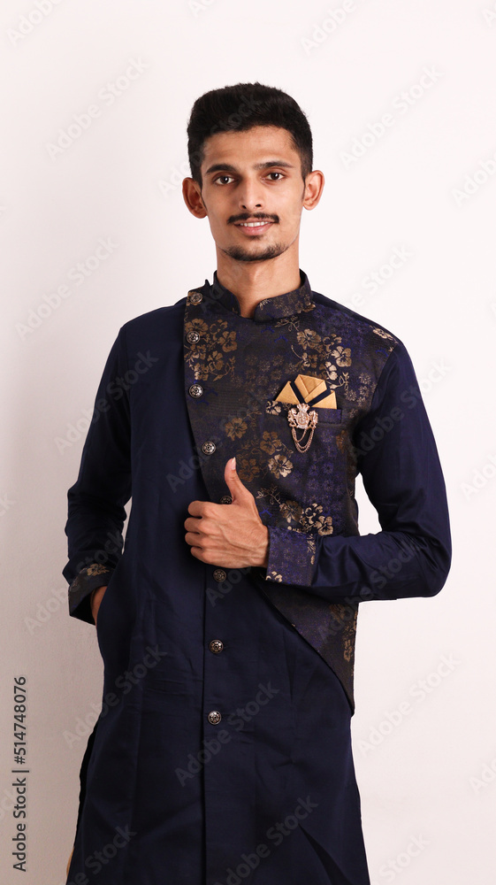 Indian collage boy wears ethnic or traditional outfit kurta / cloths ...