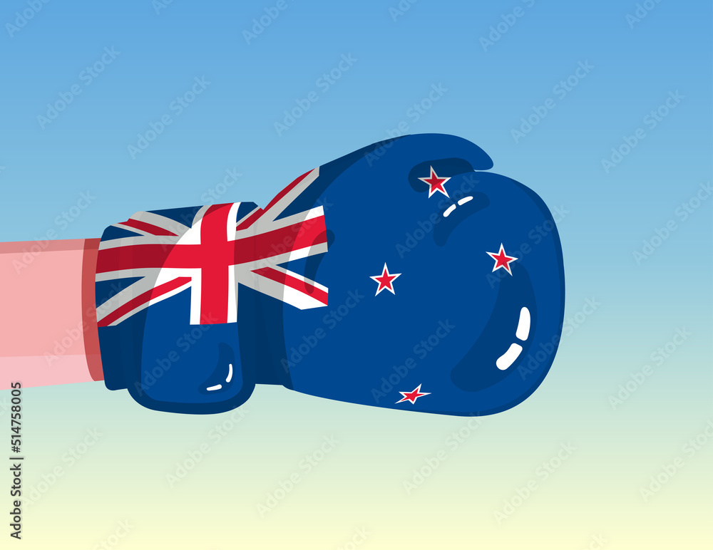 Flag of New Zealand on boxing glove. Confrontation between countries ...