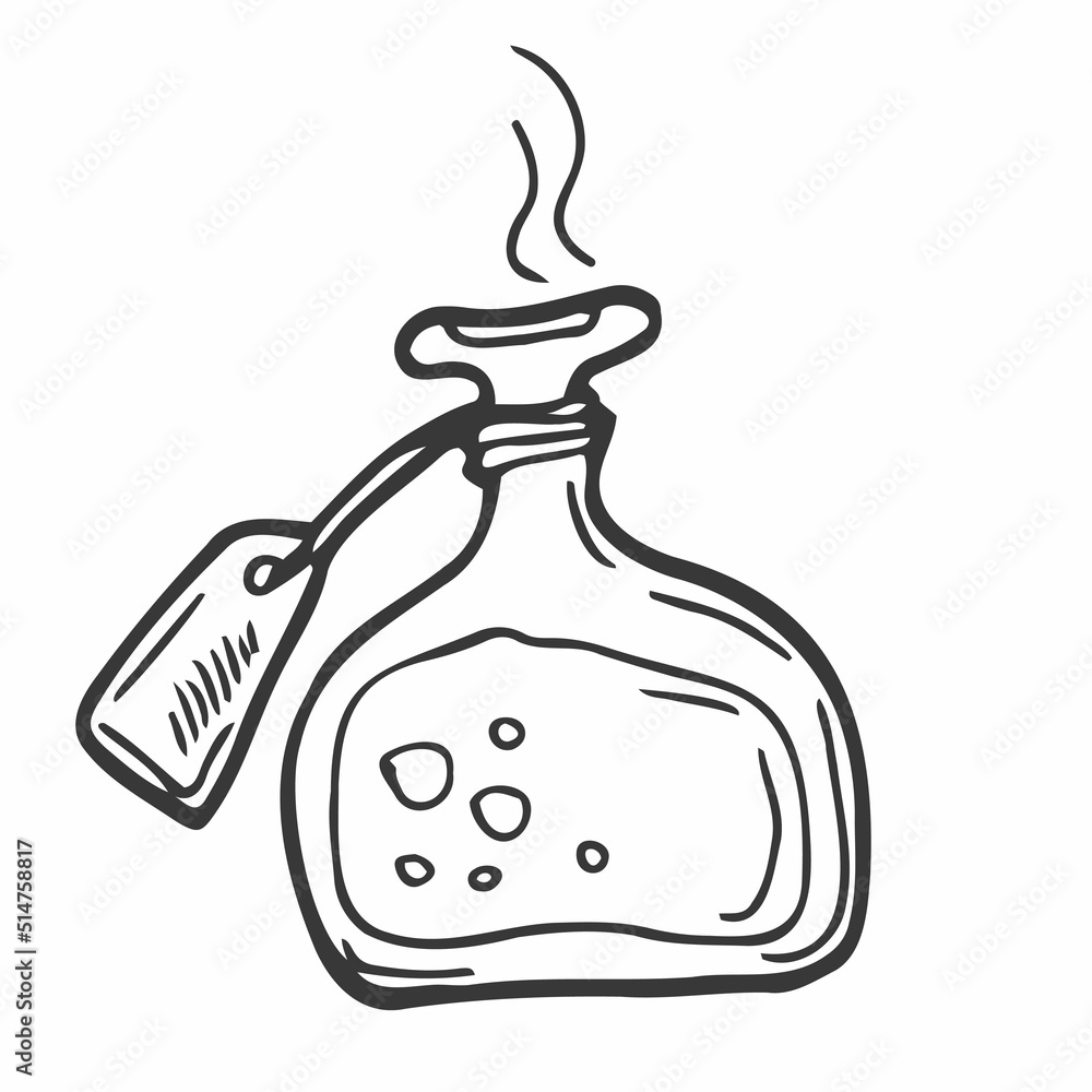 Vector hand drawn flask with magic potion outline doodle icon. Flask ...