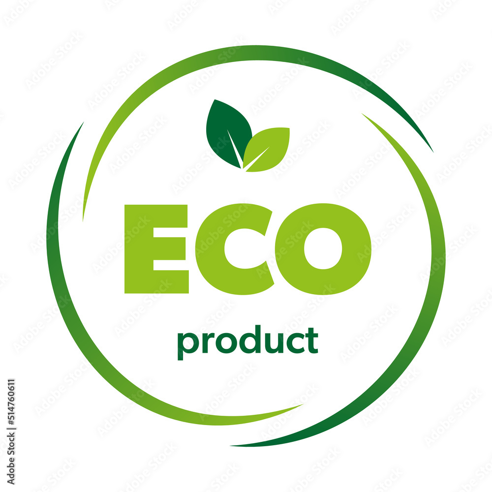 Eco product sticker, label, badge and logo. Ecology icon. Logo template with green leaves for ...