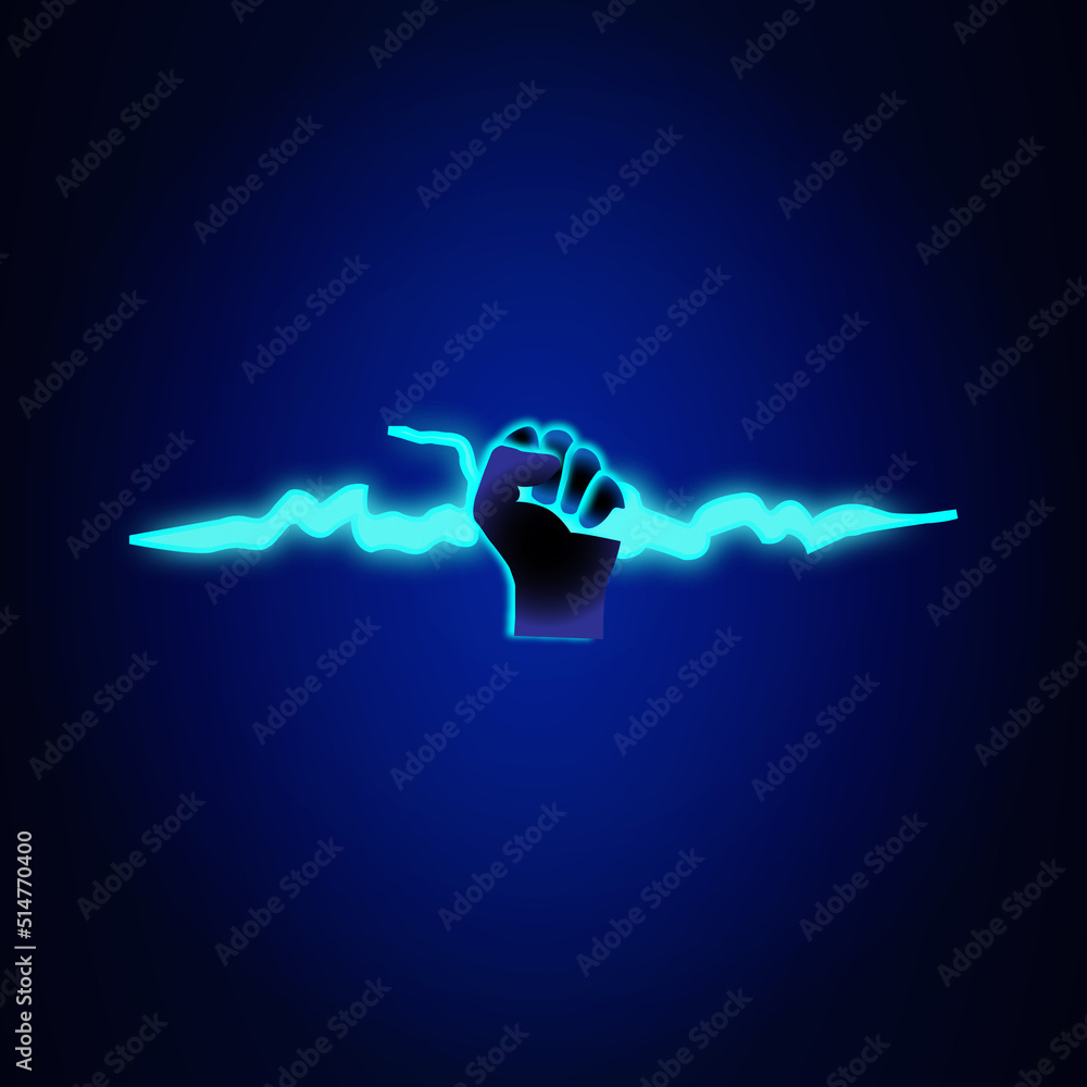 Vector realistic lightning bolt held by a fist. Natural light effect ... Vector realistic lightning bolt held by a fist. Natural light effect ...