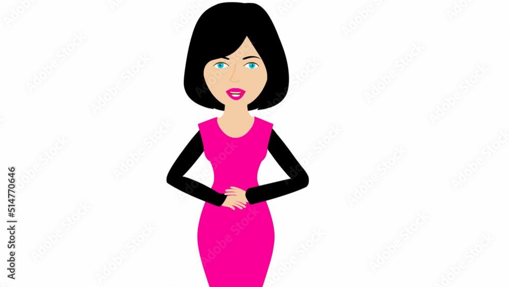Animated speaking girl in pink dress. The woman constantly tells ...