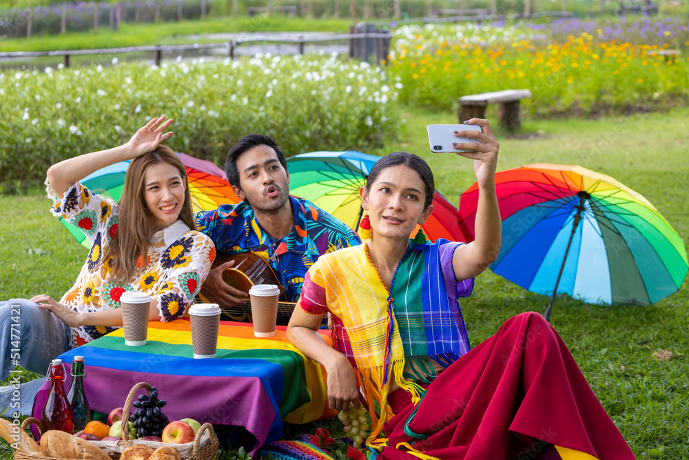 Group of transgender and homosexual people taking selfie and ...