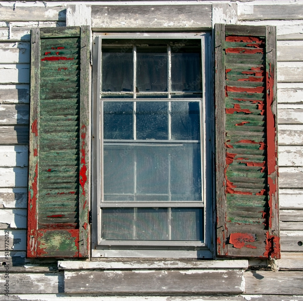 old window with shutters and peeling paint Stock Photo | Adobe Stock