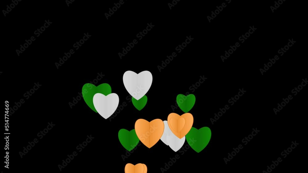 Moving indian flag colour heart isolated on black background. Concept ...