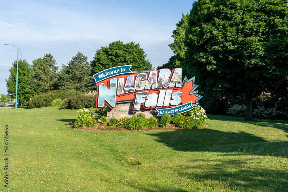 Niagara Falls, Ontario, Canada - June 28, 2022: The welcome signage is ...