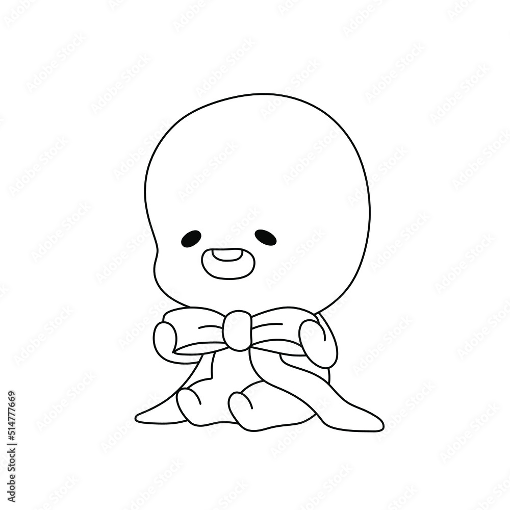 Vector isolated strange cartoon baby alien with ribbon bow on its neck ...