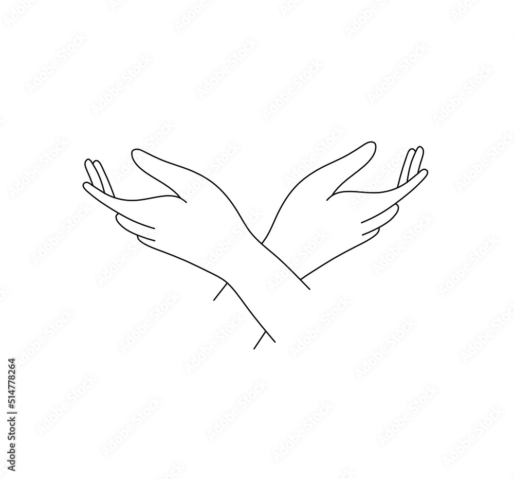 Vector isolated two crossed human hands hand gesture colorless black ...