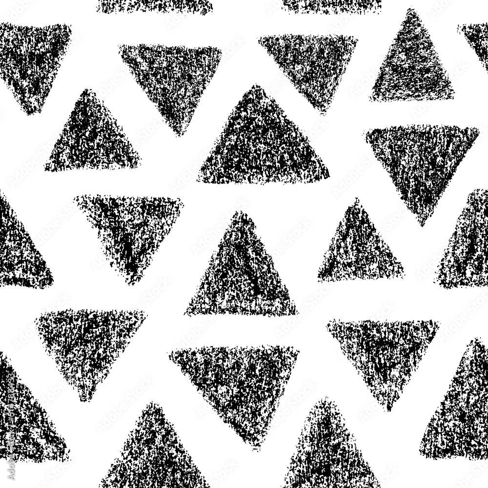 Vector black triangles seamless pattern. Hand drawn charcoal geometric ...