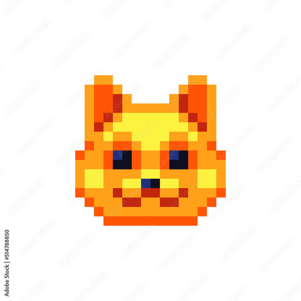 Cat's muzzle. Pixel art. Cat head. Stickers design. Isolated vector ...