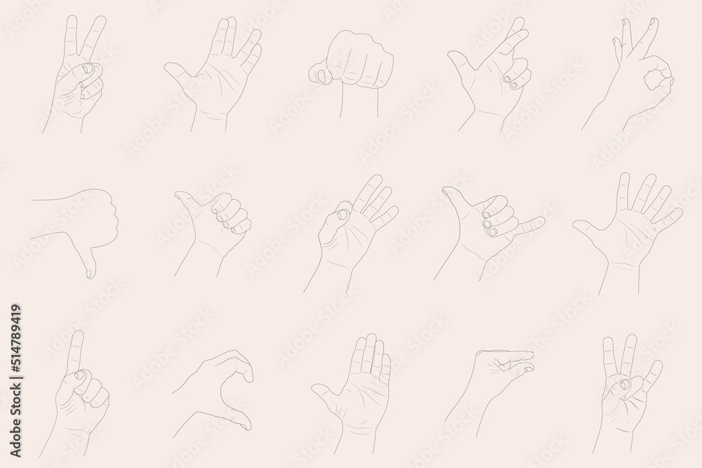Collection of drawn hand gestures. Human arms in outline style ...