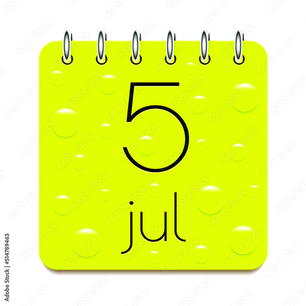 5 day of month. July. Calendar daily icon. Date day week Sunday, Monday ...