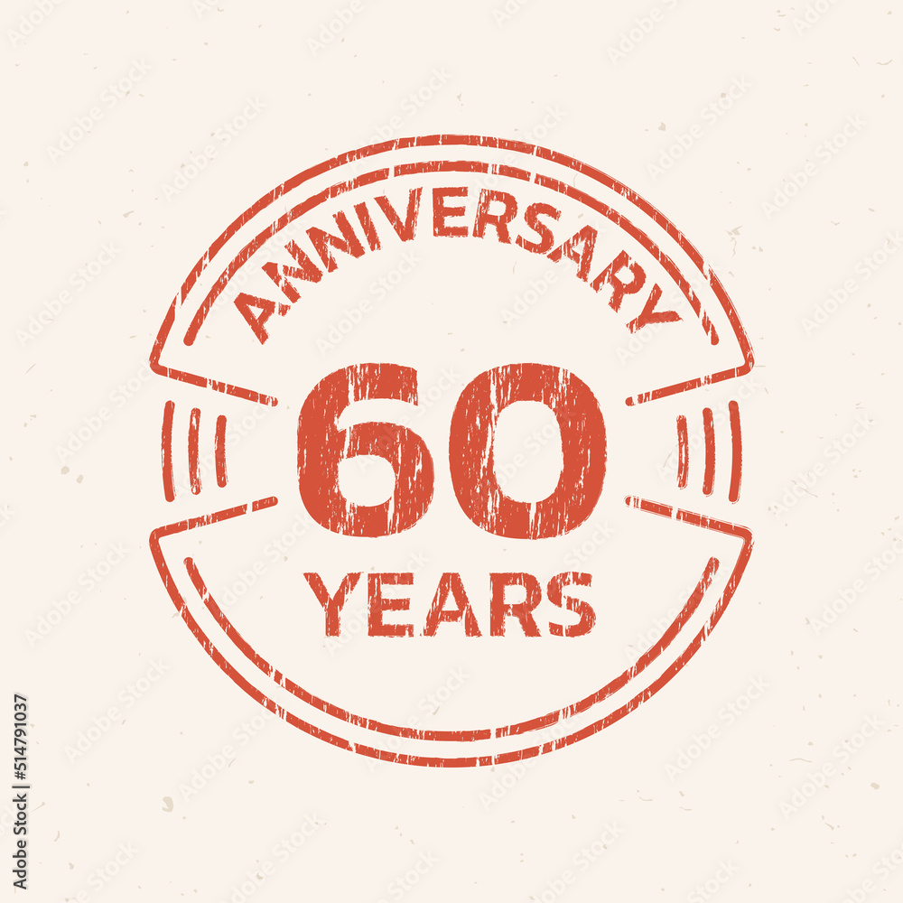 60th Anniversary logo or icon. 60 years round stamp design with grunge ...