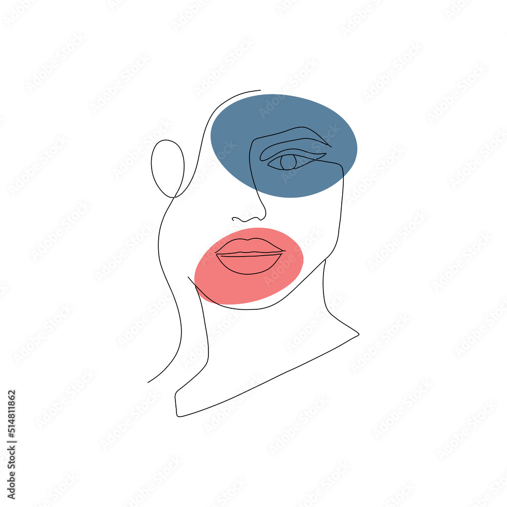 Elegant women's faces in one line art style with flowers. Continuous ...