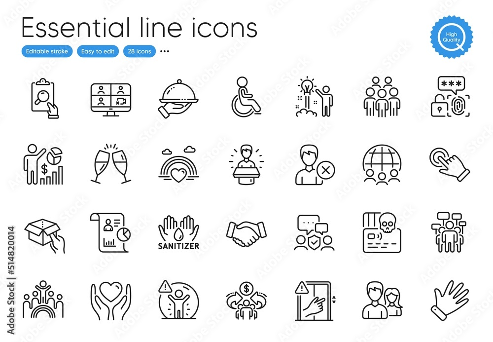 Disability Video Conference And Touchscreen Gesture Line Icons Collection Of Lgbt Global