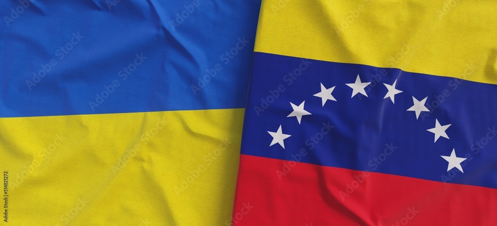 Flags of Ukraine and Venezuela. Linen flag close-up. Flag made of ...