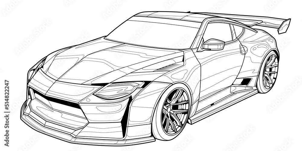 Coloring book page for adult drawing. Paper. Car with outlines. Vector ...