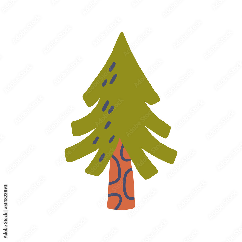 Green pine tree clipart. Children design isolated element vector doodle ...