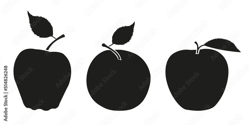 Vector Set of fruits - apple varieties - black icons on white ...