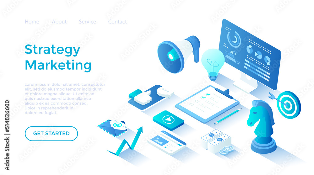 Marketing Strategy. Start up, achieving company goals, business success ...