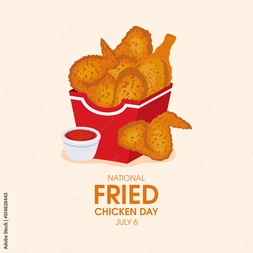 National Fried Chicken Day vector. Bucket of fried chicken pieces ...
