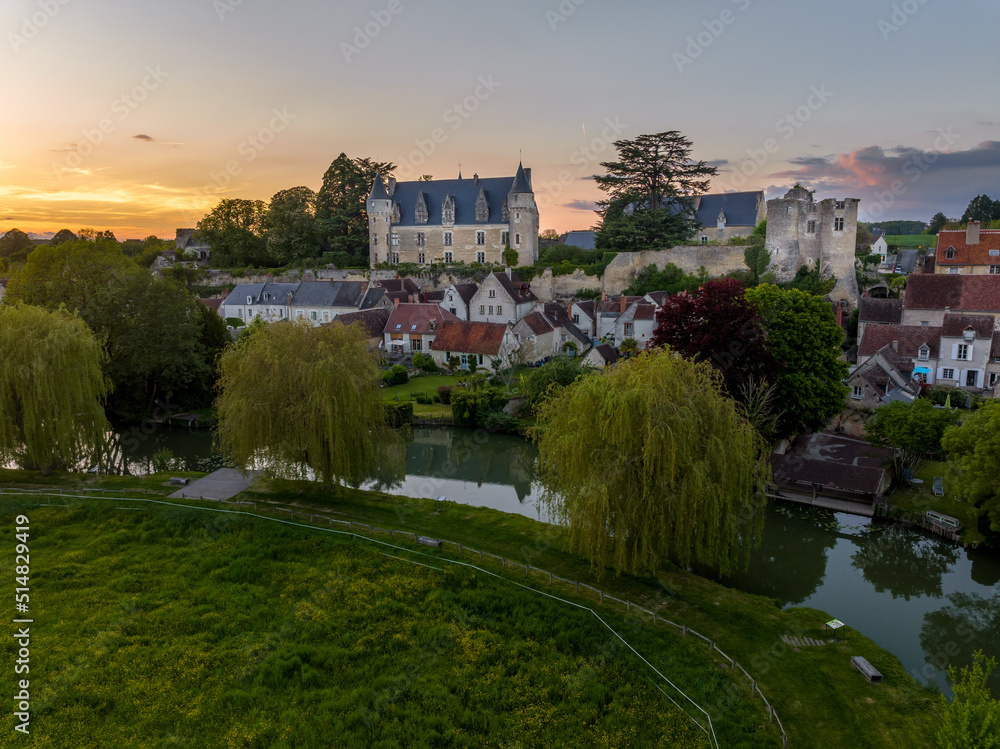 Aerial sunset view of Montresor medieval castle with a Renaissance ...