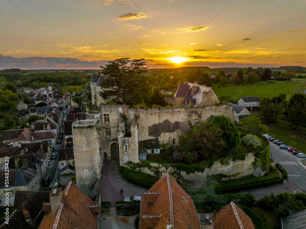 Aerial sunset view of Montresor medieval castle with a Renaissance ...
