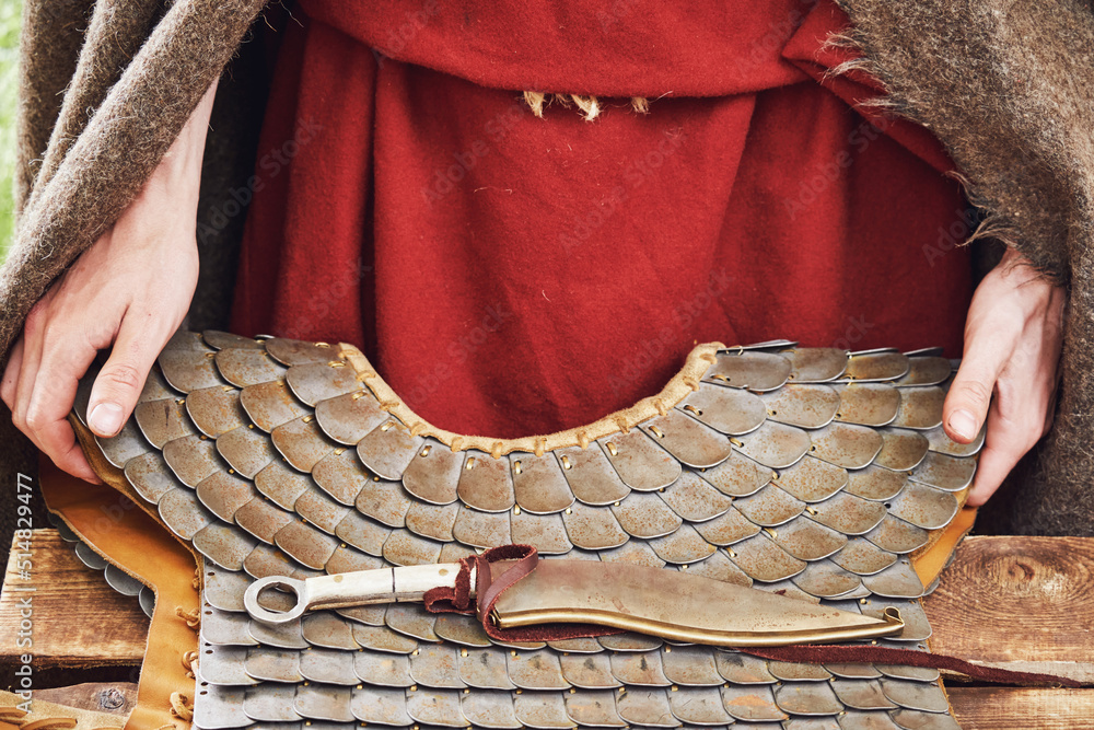 Fotografia do Stock: Ancient Roman retro chain mail made of metal ...
