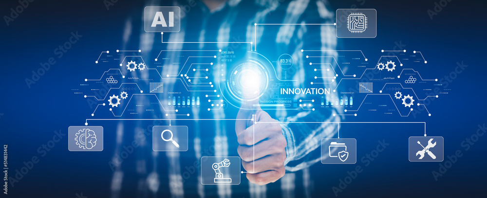 Innovation with Graphical User Interface Concept, businessman pointing ...