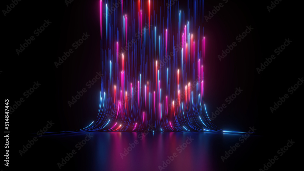 3d rendering, abstract neon background with ascending pink blue red ...