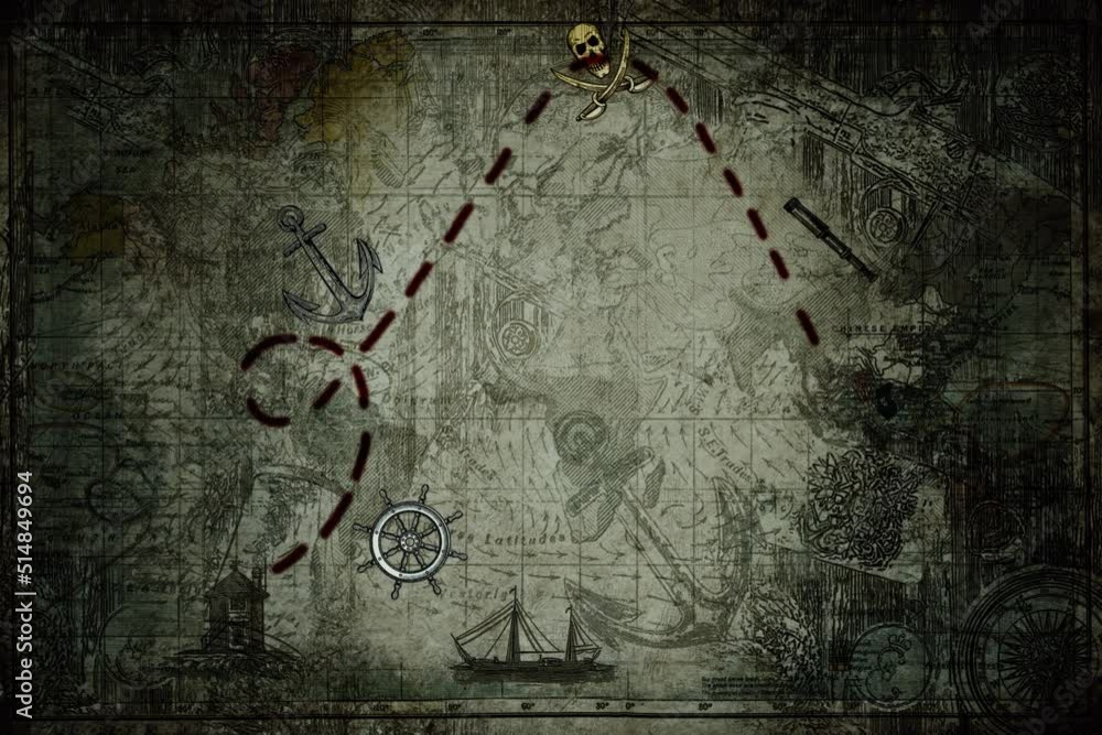Ancient Pirate Map With Animated Dots , Animation.Full HD 1920×1080. 10 ...