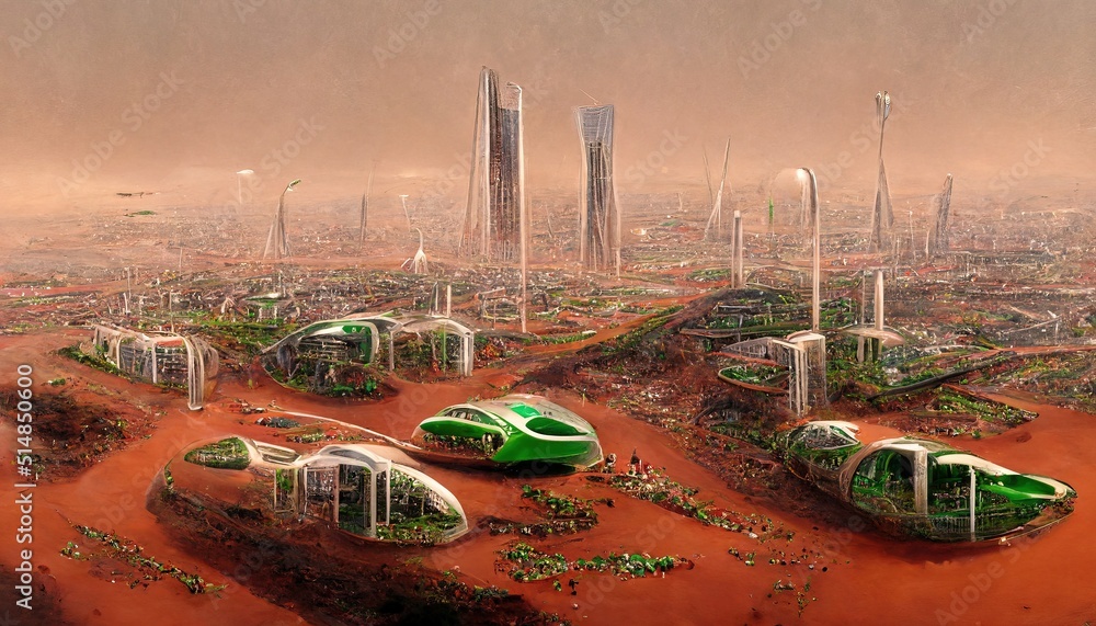 Mars settlement colony and the Terraforming of Mars, conceptual ...