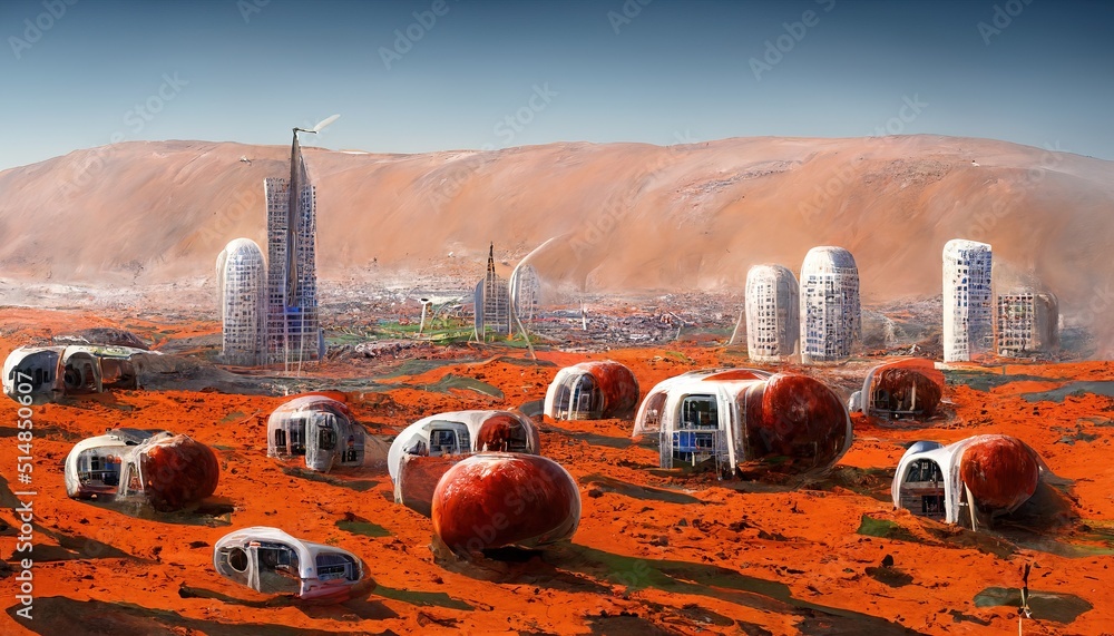 Mars colony settlement and the Terraforming of Mars, conceptual ...