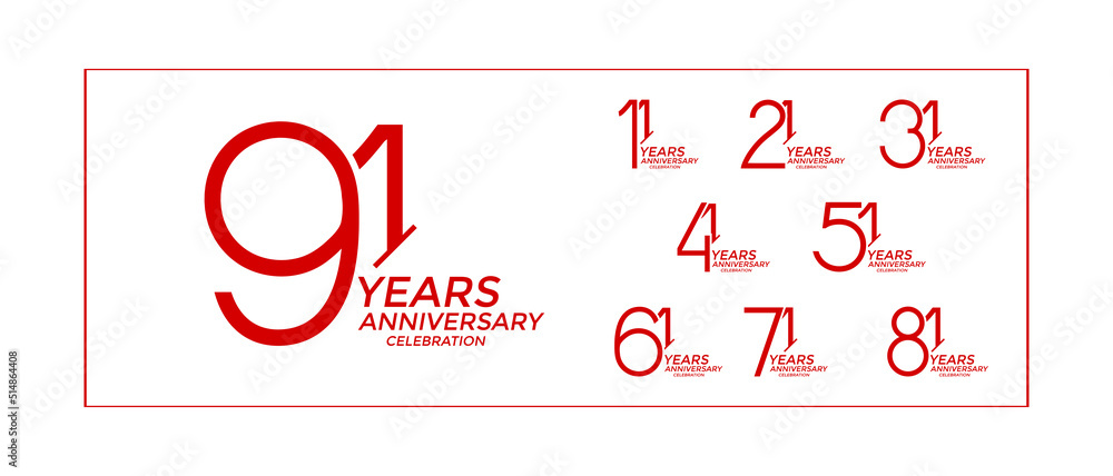 set of anniversary logo style red color on white background for ...