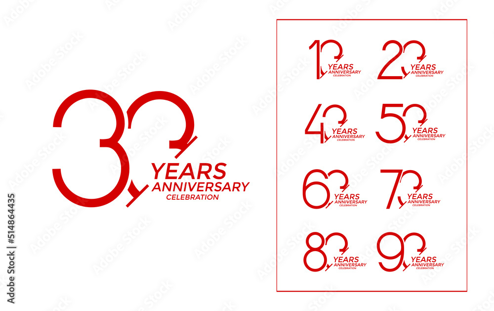 set of anniversary logo style red color on white background for ...