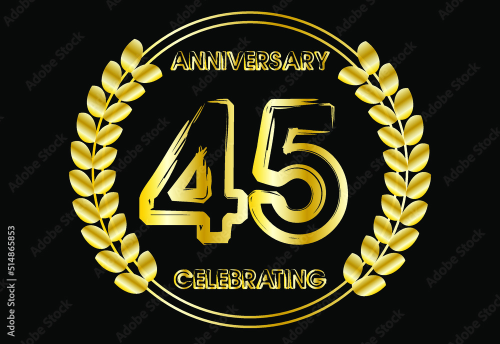 45 years gold anniversary celebration luxury logo. Vector with golden ...