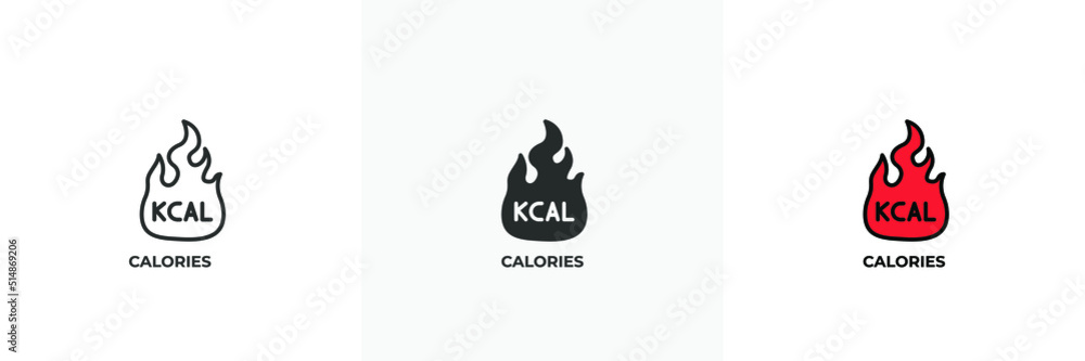 calories icon. Line, solid and filled outline colorful version, outline ...