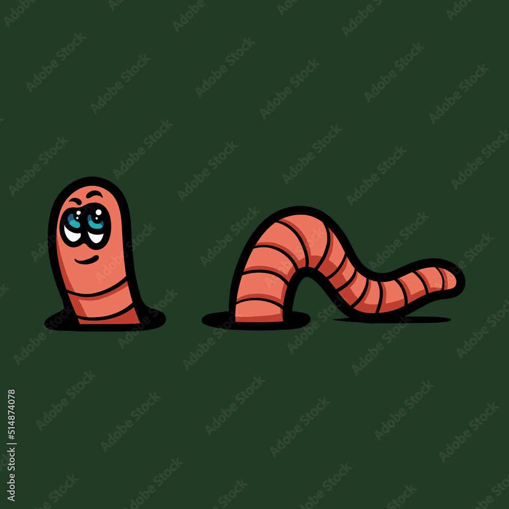 Worm in a hole cartoon vector illustration Stock Vector | Adobe Stock