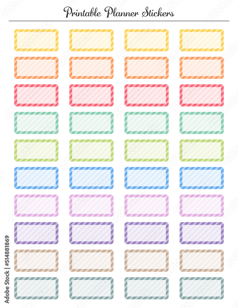 Rectangle diagonal half box stickers for planner. Colored printable ...