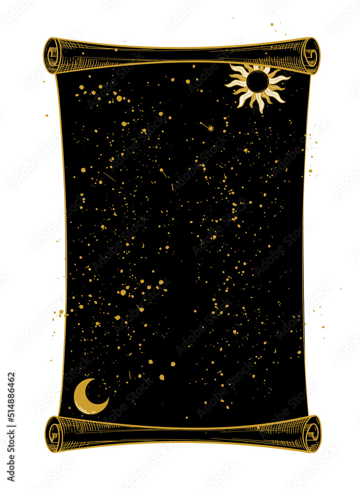 Large mystical scroll with sun and moon. Astrological heavenly card for ...