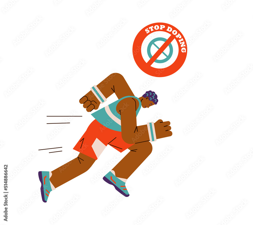 Stop doping symbol with athletic man running on competitions, flat ...