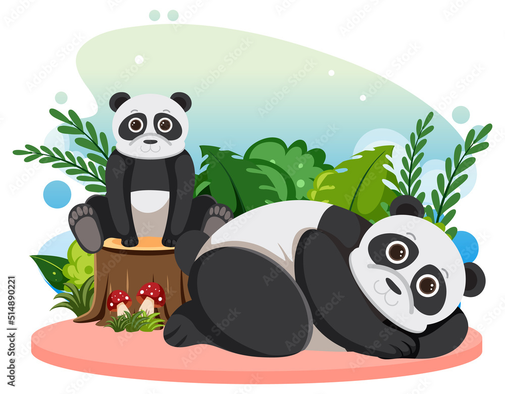 Poster Two cute pandas in flat cartoon style – Wall Art | UkPosters