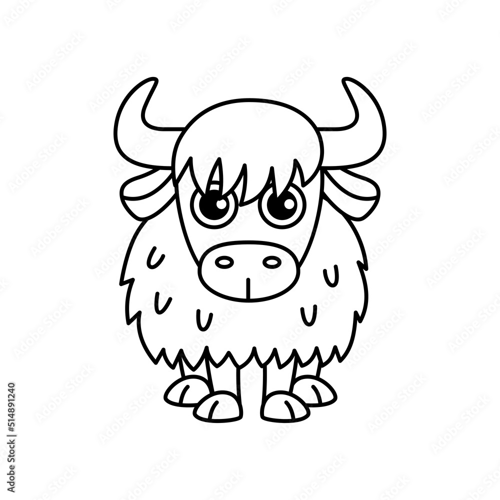 Coloring page funny smiling yak. Vector coloring book for childrens ...