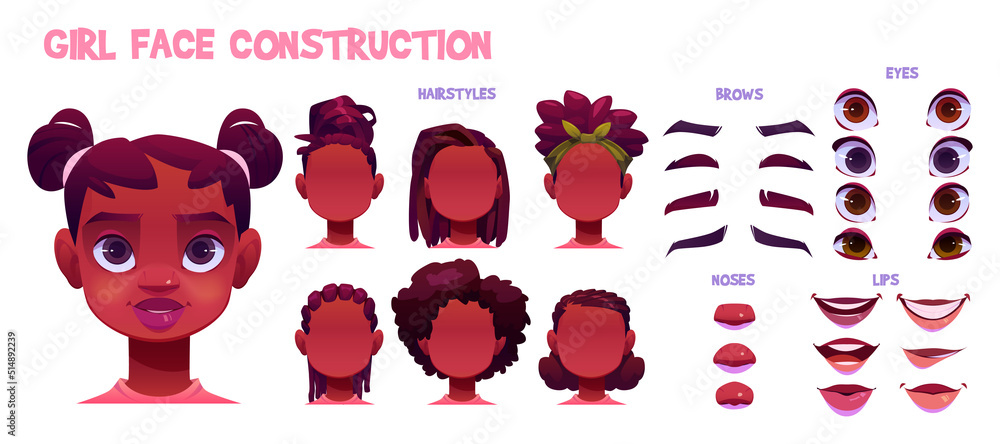 Plakat Girl face construction, child african creation with head parts ...