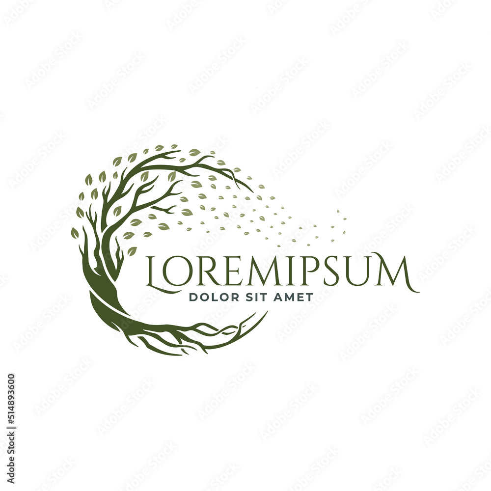 Circle tree and roots logo design template Stock Vector | Adobe Stock