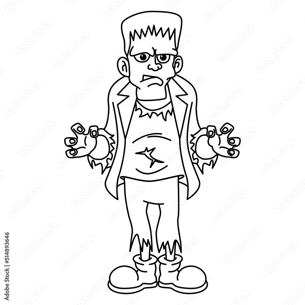 Cute Frankenstein cartoon coloring page illustration vector. For kids ...
