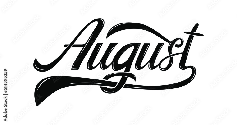 Vector illustration with August text in black color on the white ...