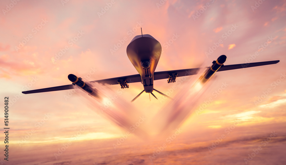 Military combat drone UAV launching missiles Stock Photo | Adobe Stock