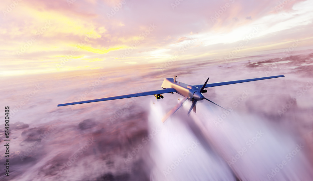 Military combat drone UAV launching missiles Stock Photo | Adobe Stock